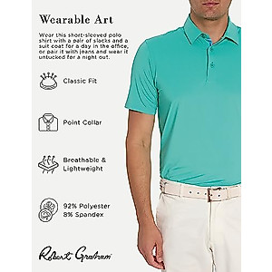 Robert Graham Men AXELSEN 2 Short Sleeve Knit Polo, Jade, Small