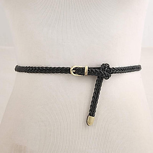 Ayliss Braided Belt Women PU Leather Waist Belt Skinny Woven Belt for Dress/Jeans (Black+Brown(2pcs))