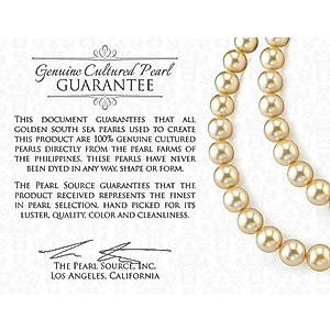 The Pearl Source 14K Gold 9-10mm Round Genuine Golden South Sea Cultured Pearl Dangling Tincup Bracelet for Women