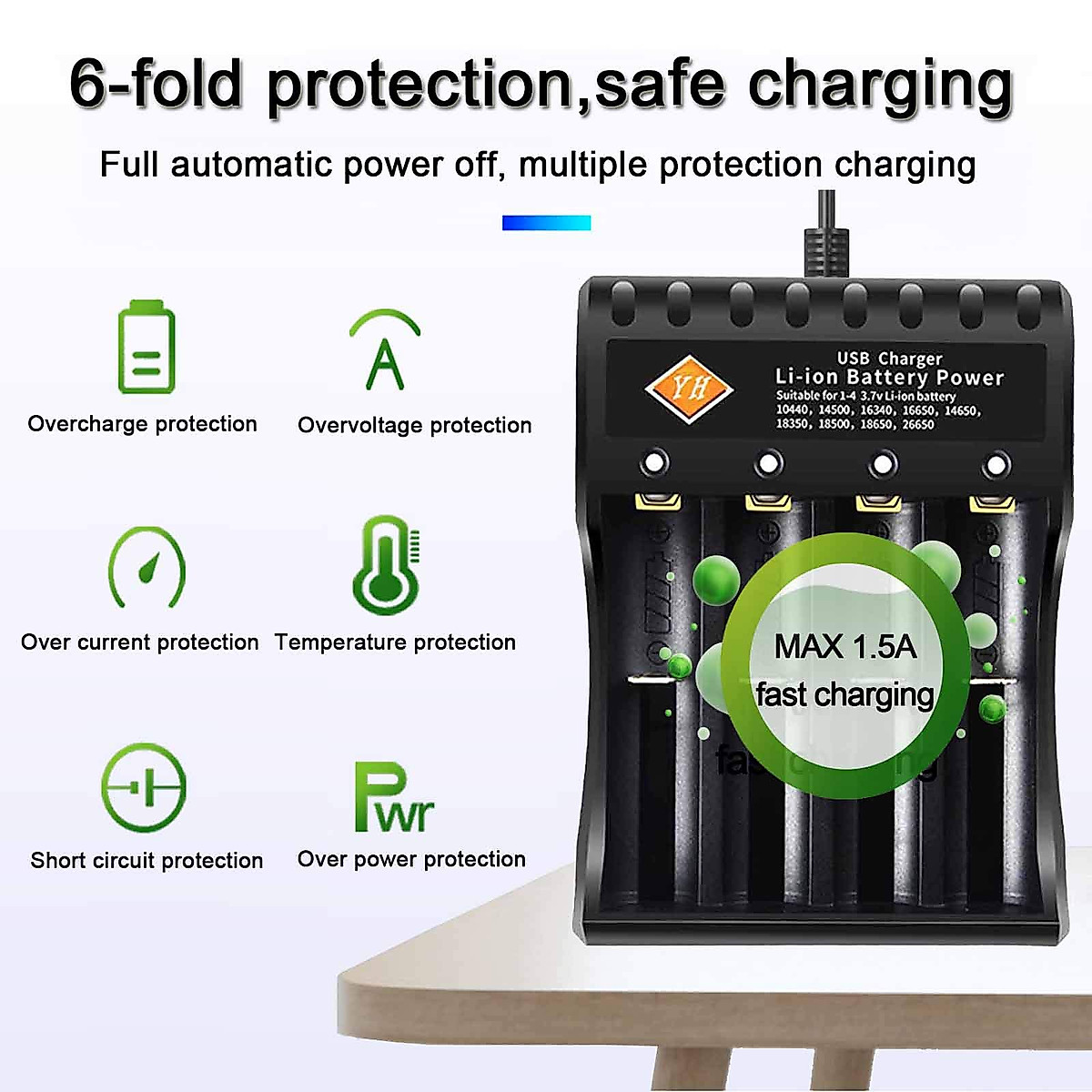 18650 battery Charger，4-Slot Intelligent Battery Charger for 3.7V Li-ion 3.7V Li-ion 18650,26650,18500,18350,16650, 16340 Rechargeable Battery(no battery)