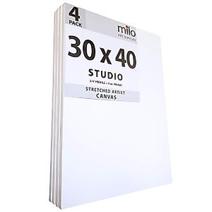 milo Pro Stretched Artist Canvas | 30x40 inch | Pack of 4 | 3/4” inch Thick Studio Profile | Ready to Paint 11 oz Primed Heavy Duty Large Canvas Art Supplies for Painting