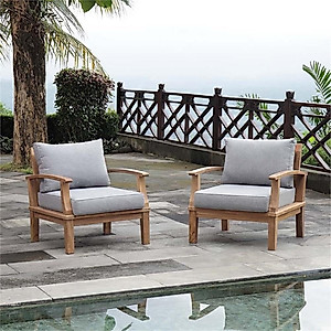 Modway EEI-1819-NAT-GRY-SET Marina Premium Grade A Teak Wood Outdoor Patio, Two Armchairs, Natural Gray
