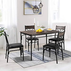 VECELO 5 Piece Kitchen Dining Room Table and Chairs Set for Home, Dinette, Breakfast Nook, Farmhouse, Small Space, Dark Brown