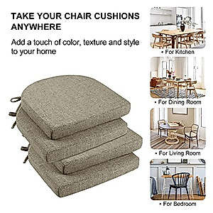 Wellsin Chair Cushions for Dining Chairs 4 Pack - Kitchen Chair Cushions with Ties and Non-Slip Backing - Dining Chair Pads 16"X16"X2", Khaki