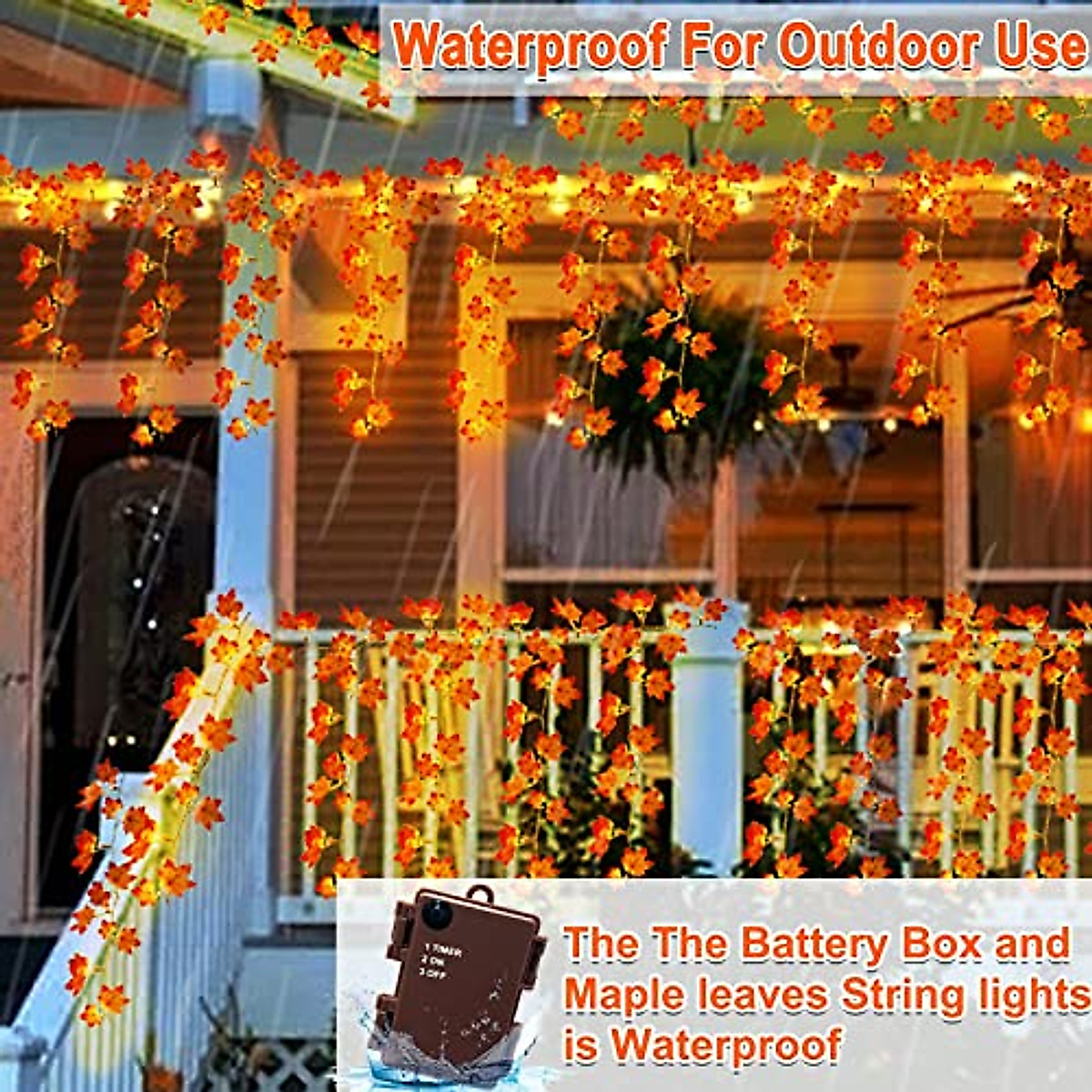 [ Timer & Thicker Leaves ] 3 Pack Fall Garland Lights Fall Decoration Home Total 120 Leaves 60LED 30Ft Waterproof Battery Powered Two Leaves Paired with each Bright LED Halloween Thanksgiving Decor