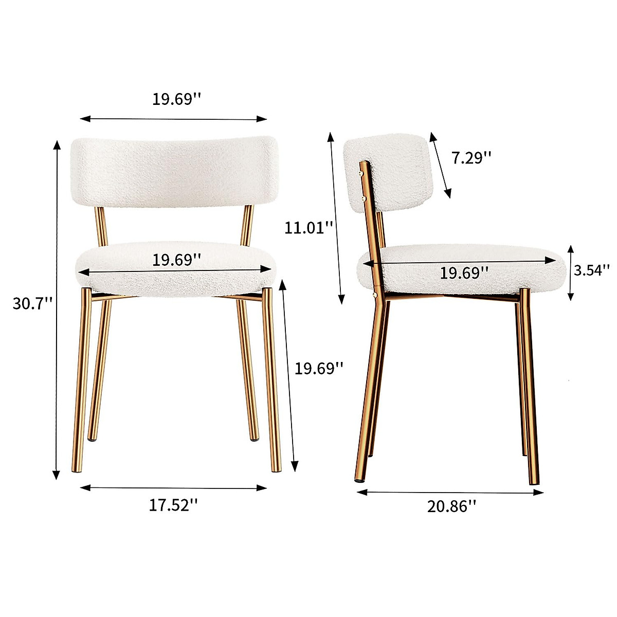 HAIZAO Modern Dining Chairs Set of 4, Round Upholstered Boucle Sherpa Dining Chairs, Curved Backrest Kitchen Dining Room Chairs, Mid-Century White Dining Chair with Golden Metal Legs