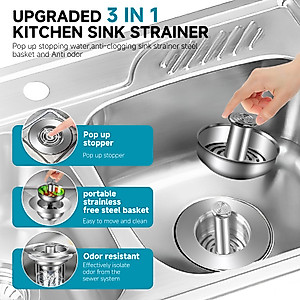 Upgraded 3 in 1 Kitchen Sink Drain Strainer - Stainless Steel Pop Up Sink Stopper Combo, Anti-Clogging Sink Catcher Basket, Fast Drainage Filter Sink Plug for US Standard 3 1/2 inch Drain
