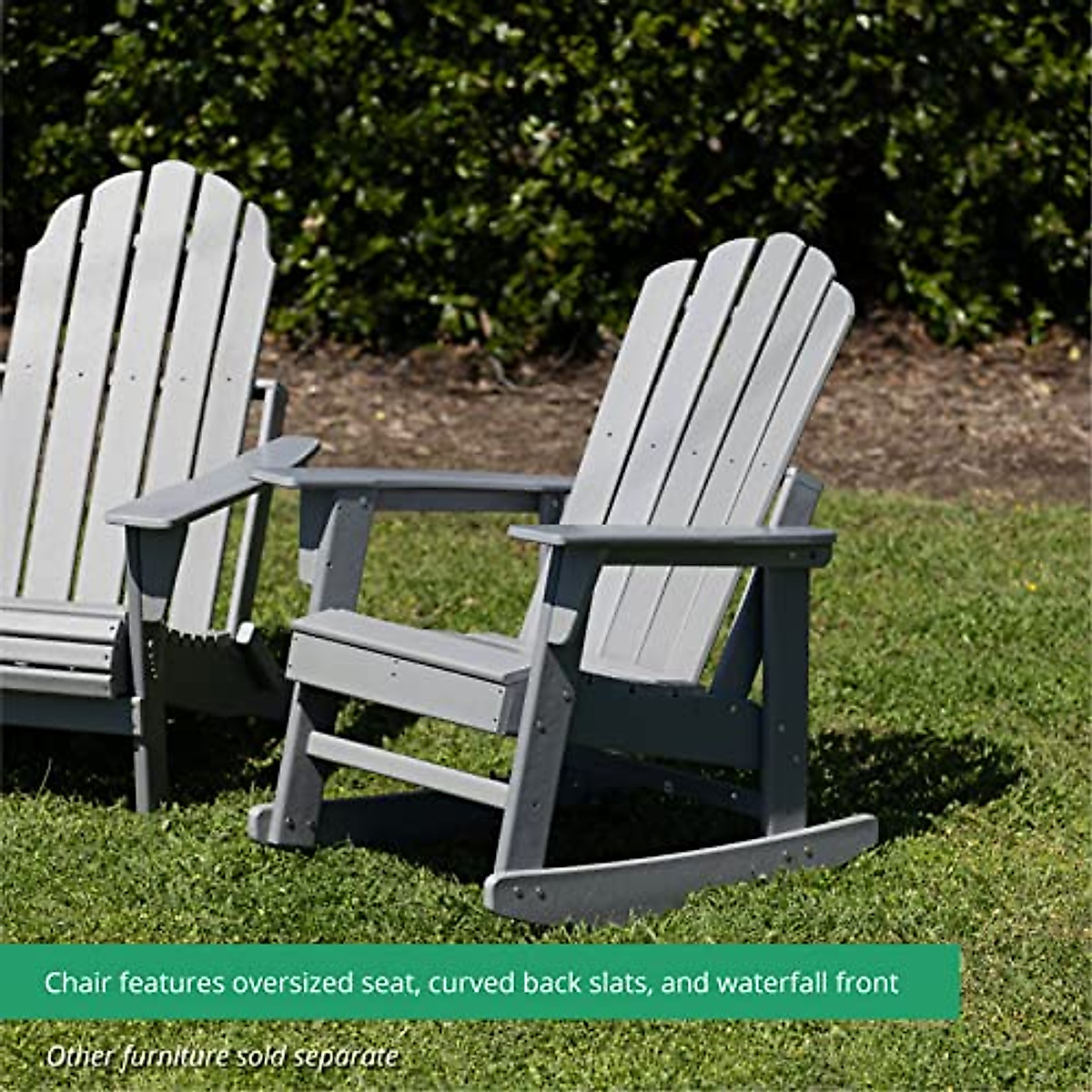 TITAN GREAT OUTDOORS Everwood Hilltop Platinum Grey Curve Back Poly Adirondack Rocking Chair