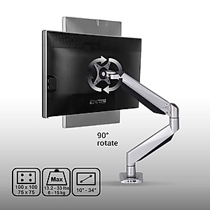 Monitor Mount Full Motion Monitor Arm Stand, Height Adjustable Computer Monitor Riser with Gas Spring, C Clamp, Cable Management for 10-34 inches,13.2-33 lbs LCD Screens