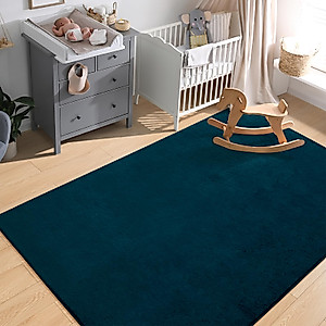 Softlife Navy Blue Rugs for Living Room, 5x7 Washable Area Rug for Bedroom, Soft Fluffy Fuzzy Carpet Bedside Rug Indoor Non-Slip Rug for Kids Home Decor Aesthetic Dorm Nursery