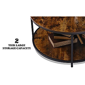 TAID Rustic Round Coffee Table for Your Living Room - 2 Colors: Brown or Cream, Circular Wooden Coffee Table with Open Shelf Storage - Modern Design, Industrial Quality, Circle Shaped Coffee Table