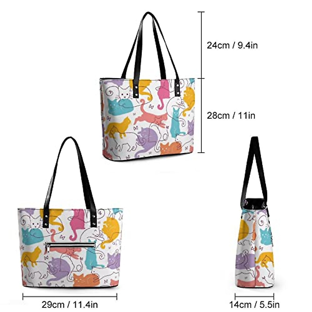 Womens Handbag Cats Pattern Leather Tote Bag Top Handle Satchel Bags For Lady