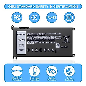 MYIYAE 42Wh WDX0R Replacement Laptop Battery for Dell Inspiron 15 5568 5567 5570 7579, 11.4V WDXOR Standard Rechargeable Li-ion Battery for Dell Inspiron 13 7378 Latitude 3180 3380 3590 Vostro 5581
