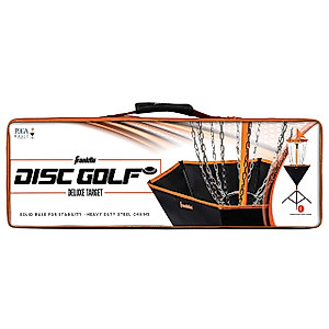 Franklin Sports Disc Golf Basket + Discs Set - Portable Disc Golf Target Basket with Chains - 3 Discs Included - Driver, Mid-Range + Putter - Steel Chains