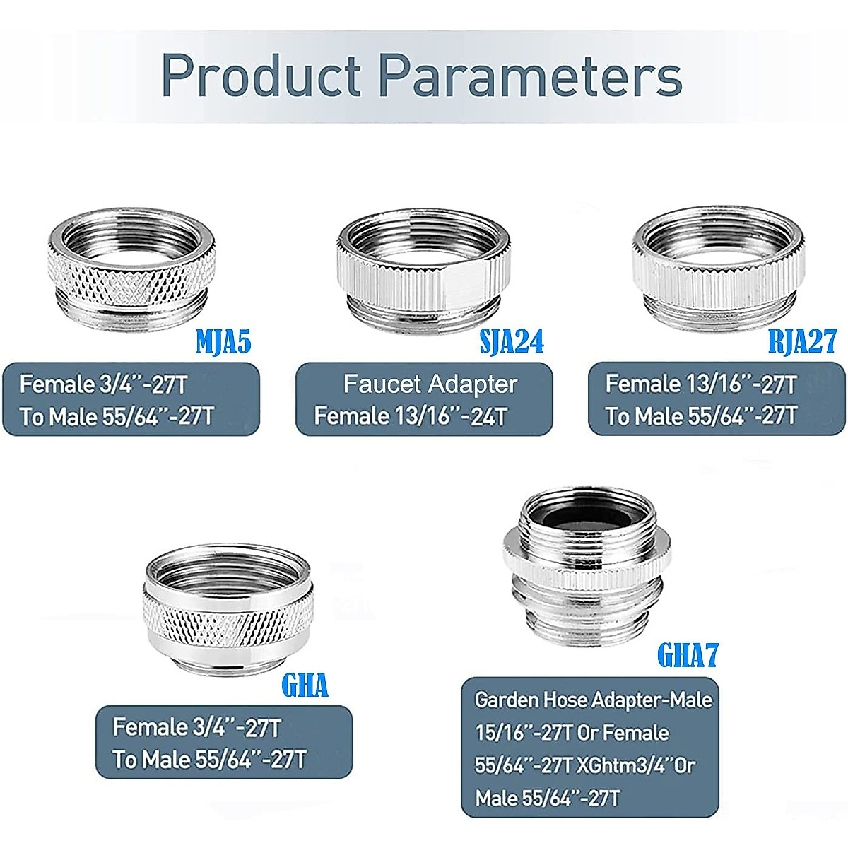 Faucet Adapter Kit, 5PCS Kitchen Sink Brass Aerator Adapter Set Male Female Sink Faucet Adapter for Garden Hose, Water Filter, Standard Hose via Diverter