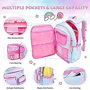 Backpacks for Girls School Cute Kids Backpack Bookbags with Insulated Lunch Box Set for School Elementary girl, Tie Dye School Bag with Laptop Compartments 16 * 11.5 * 7.5, Galaxy Blue