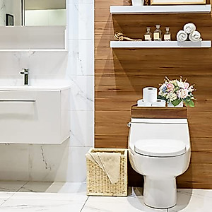 Handmade Toilet Tank Basket Topper & Vanity Tray Set of Natural Acacia Wood by DEMIGO, Created by Skilled Artisans, Smooth, Durable, Attractive Decor for Bathroom, Kitchen, Home, Spa