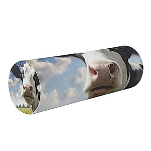xigua Milk Cow Neck Roll Pillow for Neck Relief with Removable Washable Cover - Memory Foam Round Cylinder Bolster, Ergonomically Designed for Head, Neck, Back, and Legs