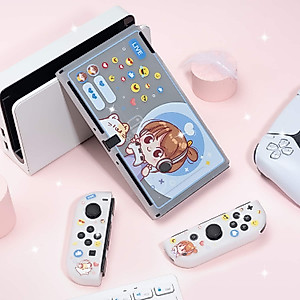 BelugaDesign Girl Gamer Case | Dockable Soft Anime Streaming Pastel Cute Snap on Cover Shell | Compatible with Nintendo Switch OLED Console Joycons (Switch OLED, Clear Blue)