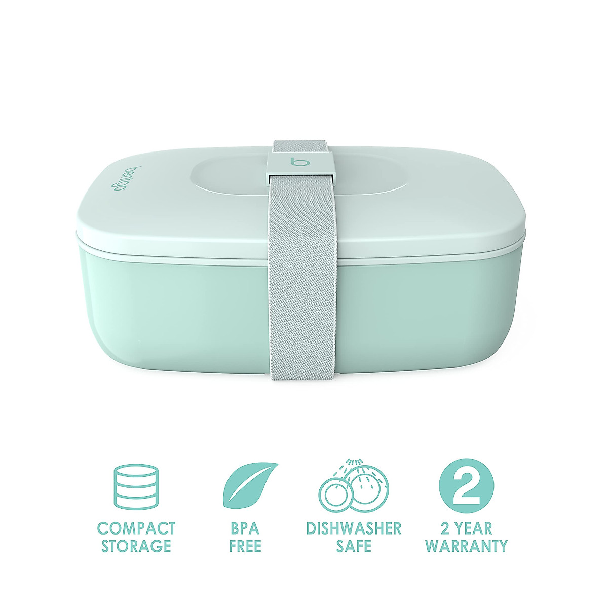 Bentgo Classic - All-in-One Lunch Box - Modern Bento-Style Design Includes 2 Stackable Containers, Built-in Plastic Utensil Set, and Nylon Sealing Strap (Coastal Aqua)