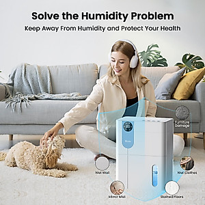 Dehumidifier, VEWIOR 152 OZ Dehumidifiers for Home, Quiet Dehumidifier for Basement with Large Water Tank, Dehumidifiers for Bathroom Bedroom RV Closet with Auto Shut Off and Night Light