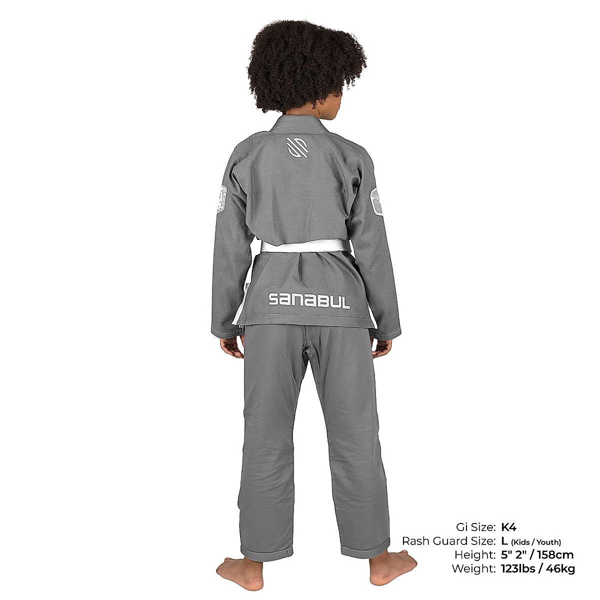 Sanabul Future Legends BJJ Gi for Kids Jiu Jitsu Gi Kimono for Children Youth Preshrunk Fabric & BJJ White Belt Included - Silver/White, K2
