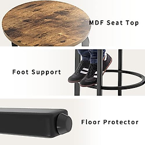 Furmax 3 Piece Pub Dining Set for 2 Small Kitchen Breakfast Table Set Space Saving Counter Height Stools and Round bar Table for Apartment Nook Balcony Dining Room with Metal Frame and Wine Rack,Brown