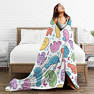 Cute Manatee Colorful Pattern Blanket Throw Blanket Soft Warm Lightweight Cozy Plush Blanket for Bedroom Living Rooms Sofa Couch Bed Gifts 50"X40"
