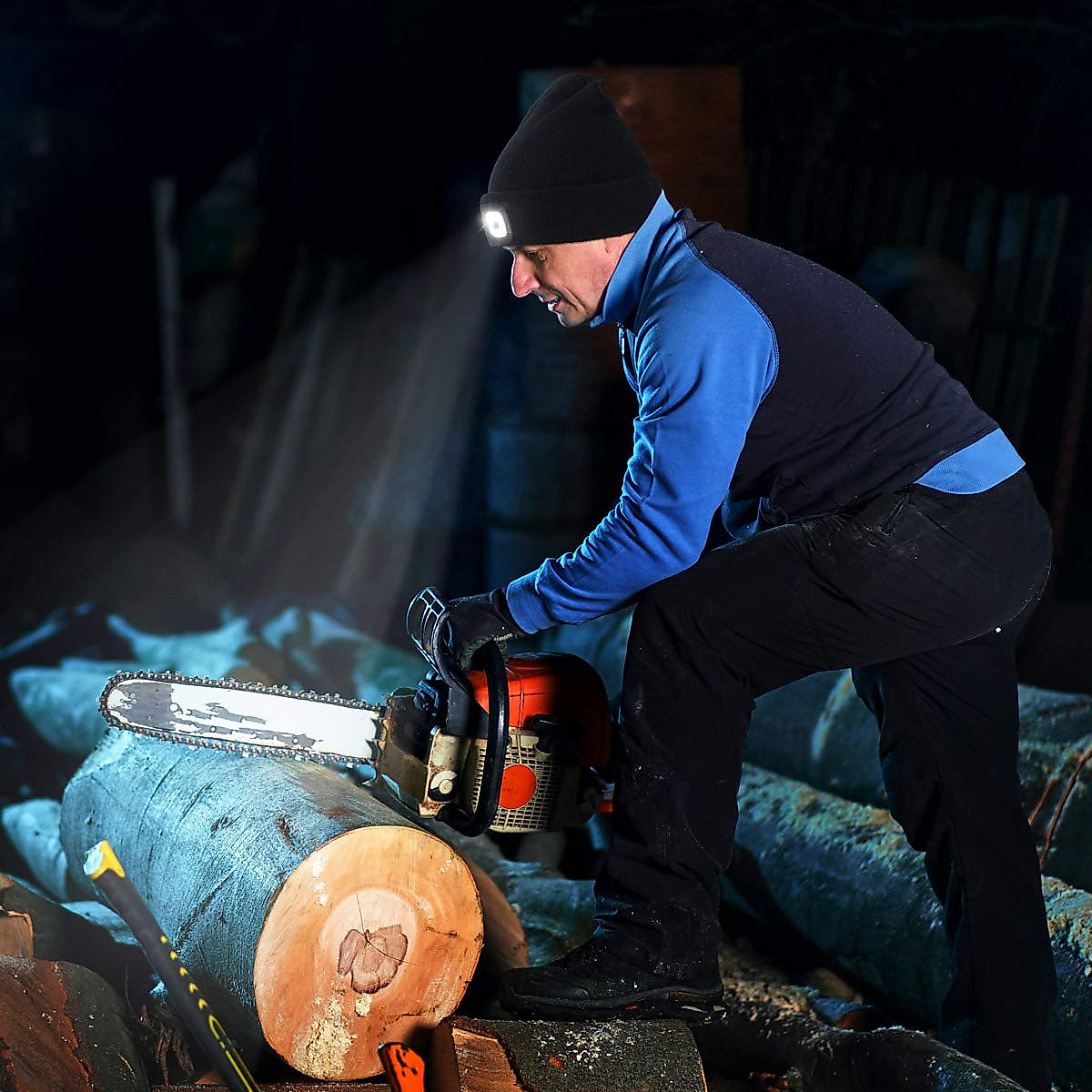 LED Beanie with The Light, Unisex USB Rechargeable Headlamp Hat Winter Knitted Night Lighted Cap Flashlight Women Men Gifts for Dad Him Husband (Red)