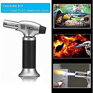 Sondiko Butane Torch S400, Refillable Kitchen Torch Lighter, Fit All Butane Tanks Blow Torch with Safety Lock and Adjustable Flame for Desserts, Creme Brulee, and Baking—Butane Gas Is Not Included