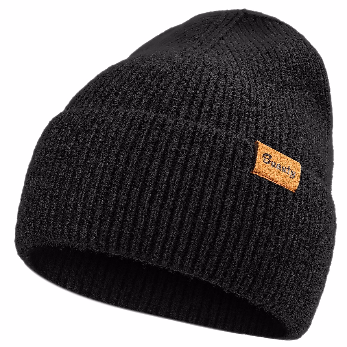 Black Beanie Hats for Men Guys, Warm Winter Hat Snow Skull Caps, Daily Thermal Stocking Caps, Fall Spring Knit Cookies Beanie, Striped Cuffed Beanie for Toboggan Ski Skate Hiking Golf