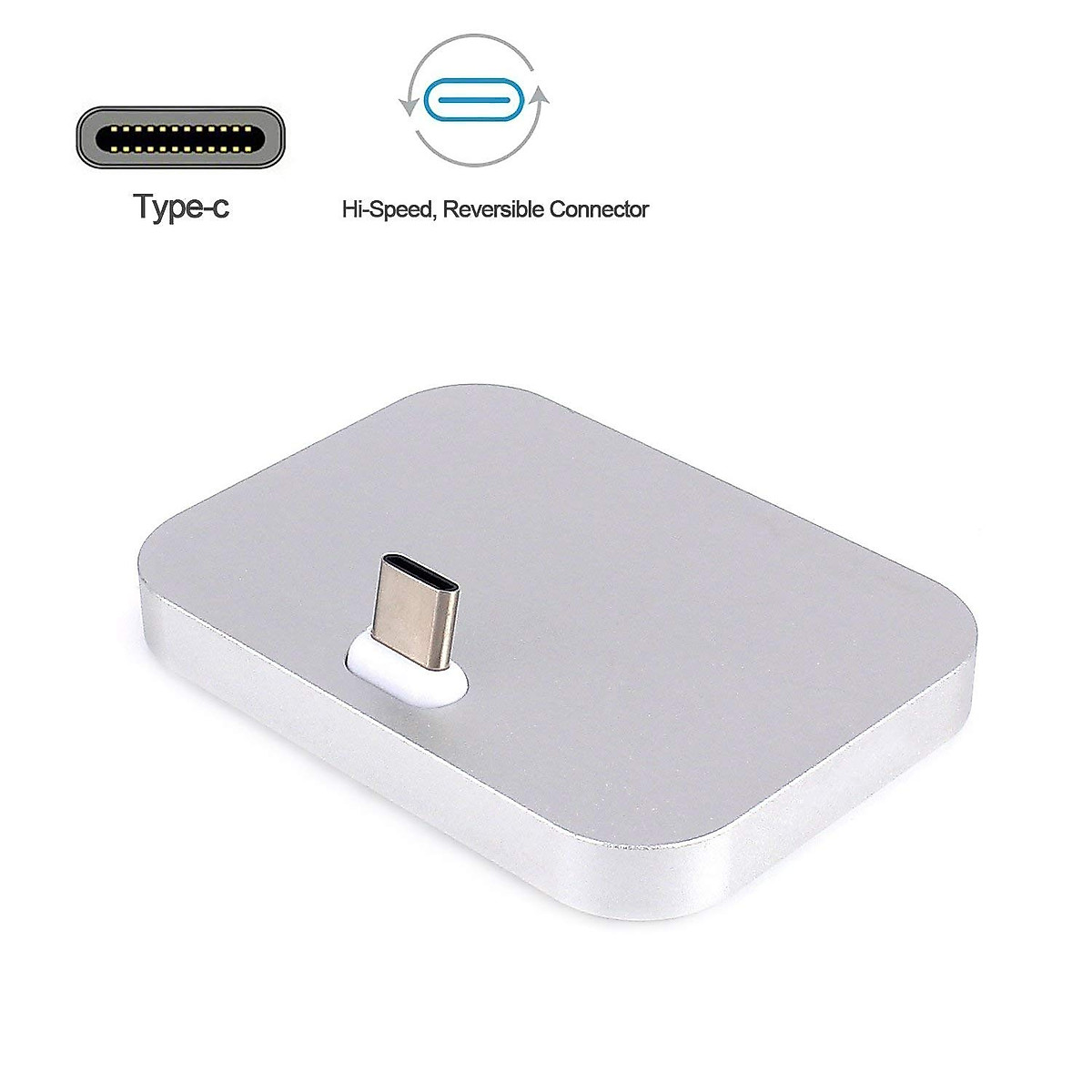 Yeebline Type C Charger Dock, [Aluminum Alloy] USB Type-C Charger Stand Cradle Charging Station Compatible with iPhone 15 Series, Nexus 6P/5X, OnePlus 3T/3/2 and Other USB-C Devices (Silver Aluminum)