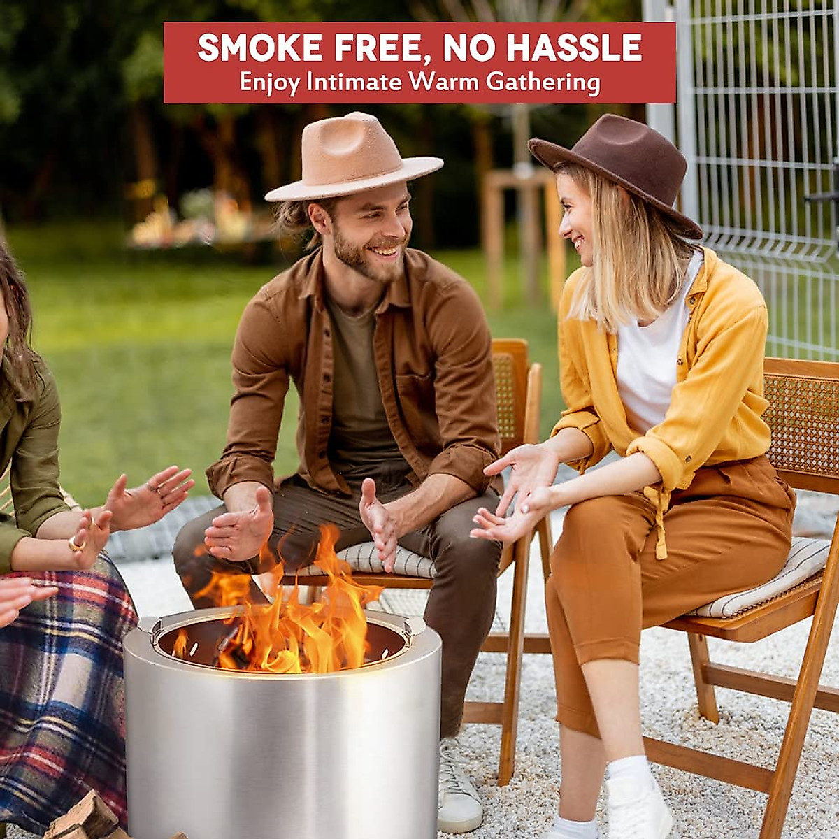 thermomate Large Outdoor Fire Pit for Patio Backyard, 17x16.5 Inch Stainless Steel Round Bowl Wood Burning, Smokeless , Portable Camping Fire Pit