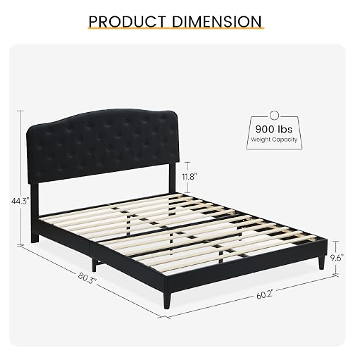 GAOMON Queen Size Platform Bed Frame with Button Tufted Headboard, Faux Leather Upholstered Mattress Foundation, Wooden Slat Support, No Box Spring Needed, Black
