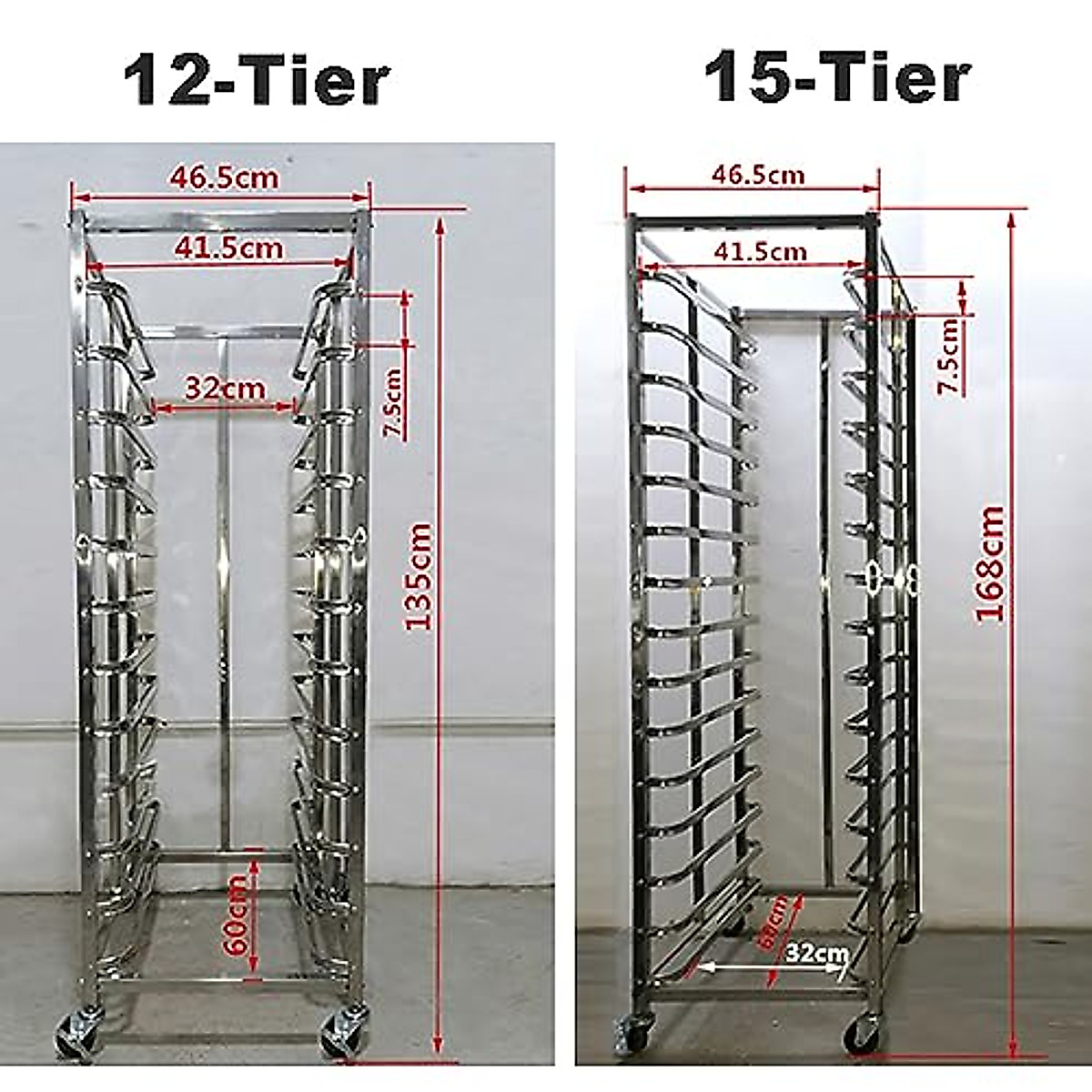 Wonetfls 12/15 Tier Food Racks for Storage with Wheels Commercial Bread Pan Storage Stainless Steel Baking Sheets Rack Hotel Bakery Wire Baking Rack with Pan