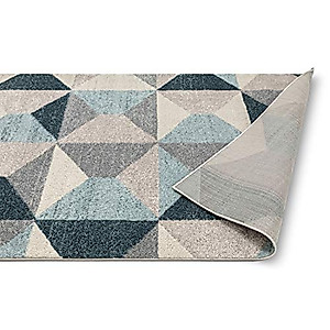 Yara Scandanavian Abstract Geometric Blue, Ivory, Grey Yellow Area Rug 5x7 (5'3" x 7'3")