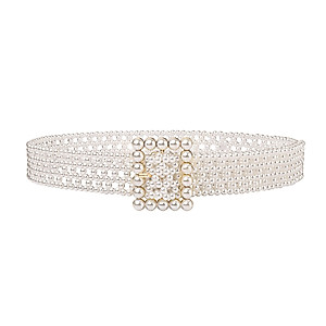 CHIC DIARY Women Bridal Pearl Belt White Beaded Elastic Crystal Rhinestone Waist Belt for Wedding Dress Belt (style 3)