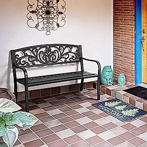 Yaheetech Garden Bench Outdoor Bench Patio Bench for Outdoor, Park, Yard, Entryway, Iron Metal Frame Furniture, Patio Porch Clearance, Black