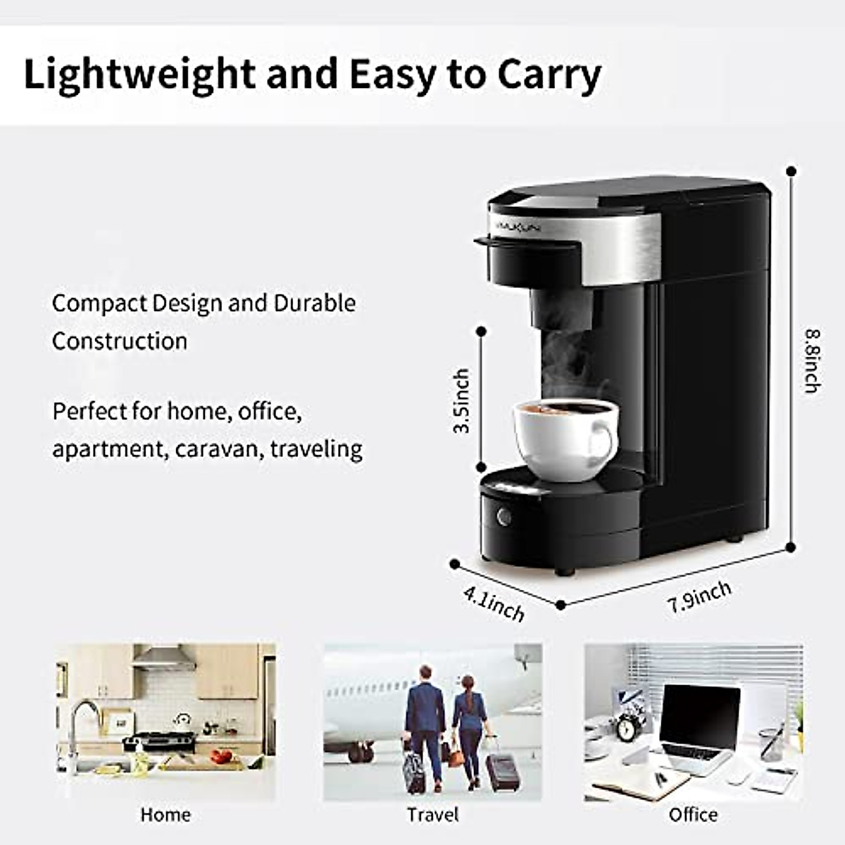 VIMUKUN Single Serve Coffee Maker, Compatible with K-Cup Pod & Ground Coffee, Coffee Brewer with One Button Operation and Auto Shut-off, 5-13 oz. Mini Size