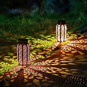 Maggift 2 Pack 10.6 Inch Hanging Solar Lights Outdoor Retro Hanging 20 Lumens Christmas Decorative Solar Lantern with Handle, Brown