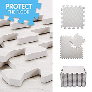 Coolcandy EVA Foam Play Mat, 16 Tiles Colorful Baby Play Mat, Square Kids Playmat with Solid Colored, 0.4" Thickened Interlocking Foam Floor Tiles, Puzzle Play Mat for Baby Crawling, Playing (White)