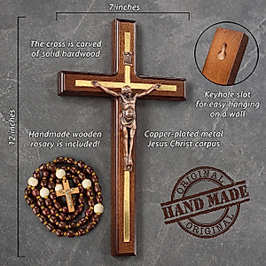 Crucifix Wall Cross - Handmade Wood Cross Wall Decor - Catholic Crucifix - 12 Inch