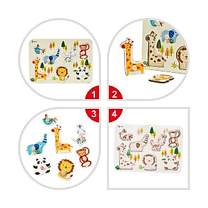Classic World Zoo Puzzle 7 Pieces Wooden Pegged Animal Toy for Baby Toddler Early Learning Education