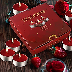 100 Packs Red Tealight Candles,Romantic Love Unscented Tea Lights Candles,Dripless & Long Lasting Smokeless Mini Tealight Candles for Mood,Romantic Decor,Pool,Dinners,Home,Wedding,Crafts(Red)