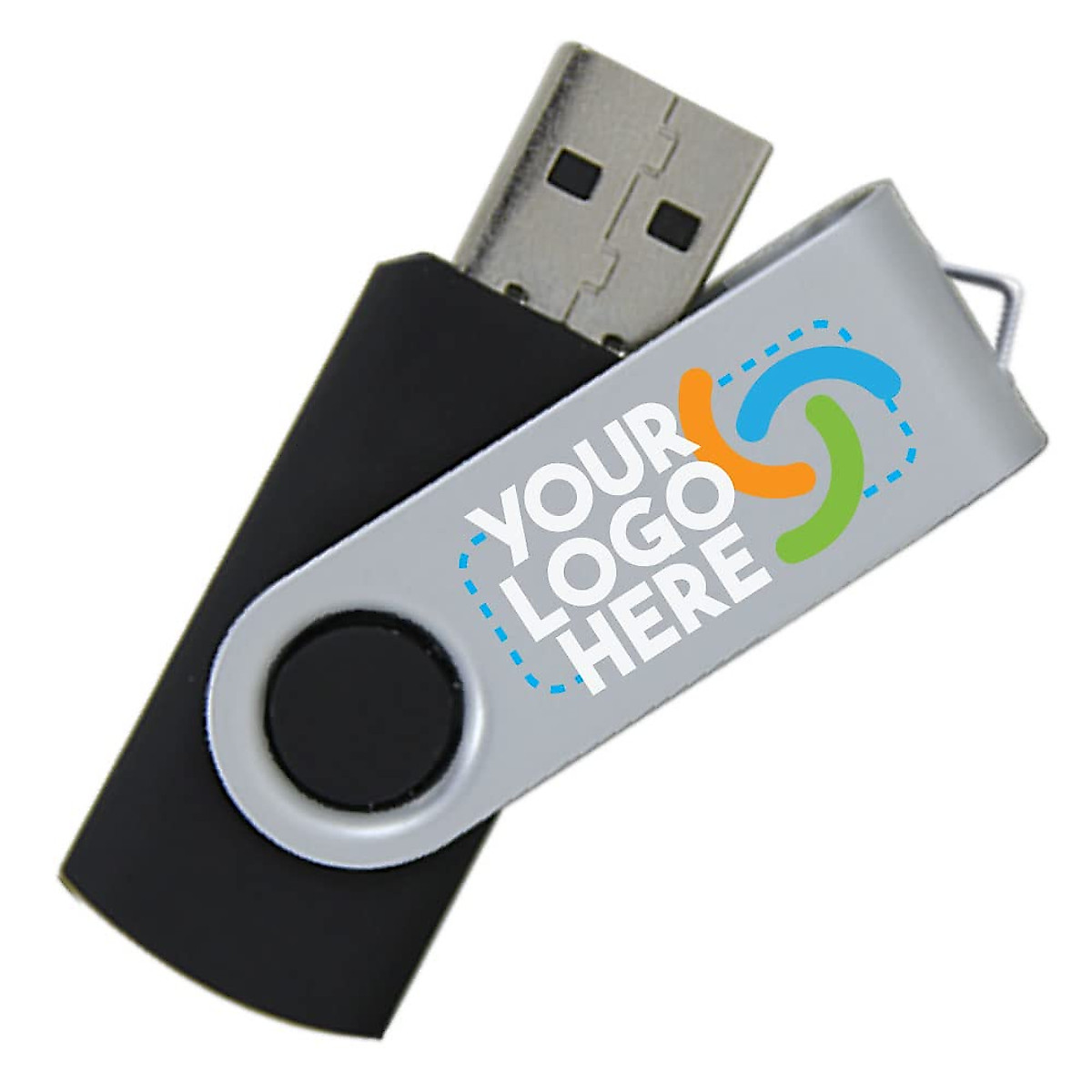 1GB Custom USB Flash Drives Personalized with Your Logo - for Promotional Use - Swivel - Black Body/Silver Clip - 20 Pack