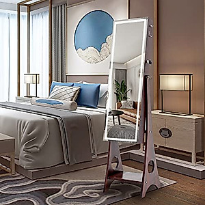 BOSTANA 6 Led Jewelry Cabinet Mirror Standing, Jewelry Organizer Touch Control & 4 Adjustable Angle,Full Length Mirror Jewelry Armoire With Storage Rack & Lockable Mirror For Livingroom,Gift