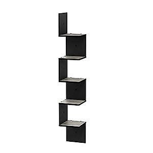 Furinno Rossi Wall Mount Floating Corner Shelf, 5-Tier Square, French Oak Grey/Black