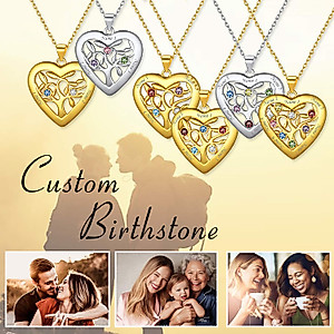 U7 Mother Necklace with 7 Birthstones and Names Engraved Sterling Silver Heart Pendant Necklace Family Friendship Gift Necklaces