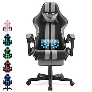 Ferghana Grey Gaming Chairs with Footrest,PC Gaming Chair,Computer Chair, E-Sports Chair,Ergonomic Office Chair with Adjustable Headrest and Lumbar Support(Grey)