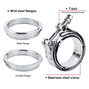 EVIL ENERGY 2.5 Inch V Band Clamp Stainless Steel with Flange Male Female Mild Steel 2PCS
